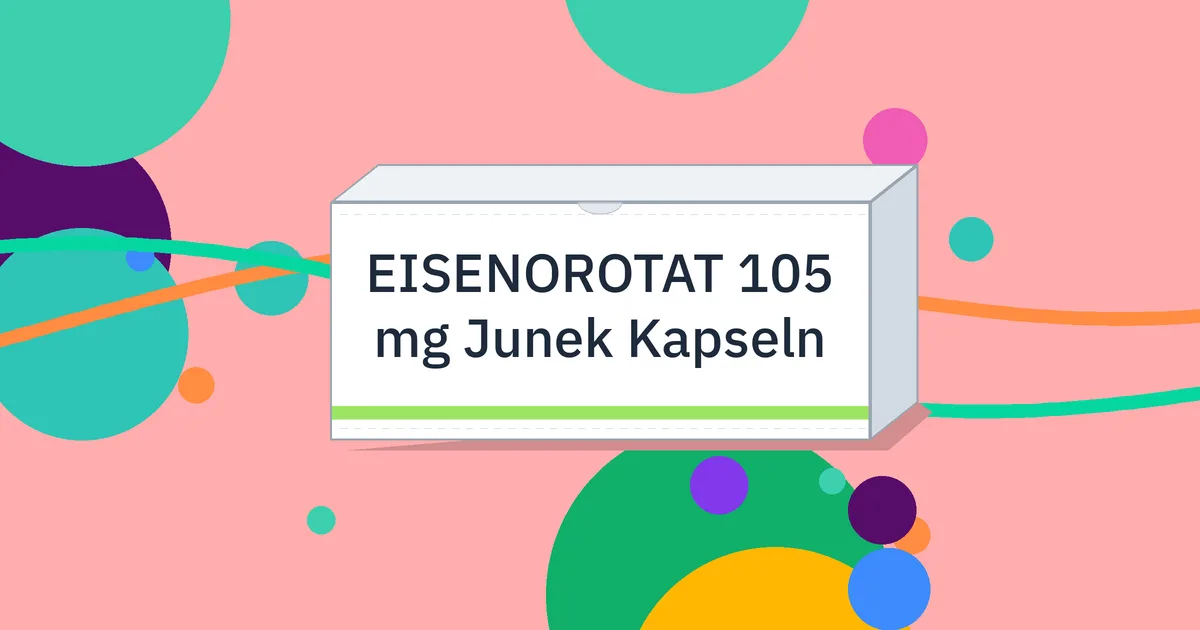 Symbolbild: Packung mit der Aufschrift EISENOROTAT 105 mg Junek Kapseln (PZN 16934992) – Verfügbarkeit und Bezug in Apotheken in Frankfurt am Main