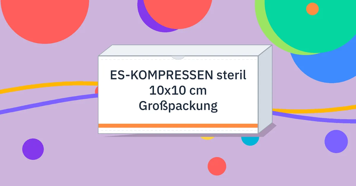 Symbolbild: Packung mit der Aufschrift ES-KOMPRESSEN steril 10x10 cm Großpackung (PZN 16226048) – Verfügbarkeit und Bezug in Apotheken in Frankfurt am Main