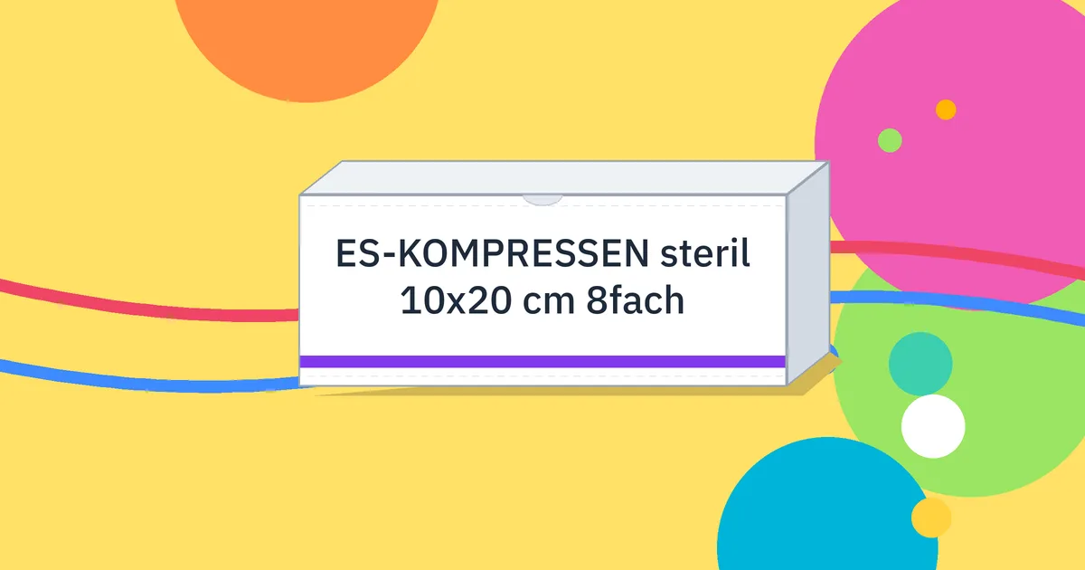 Symbolbild: Packung mit der Aufschrift ES-KOMPRESSEN steril 10x20 cm 8fach (PZN 12559505) – Verfügbarkeit und Bezug in Apotheken in Frankfurt am Main