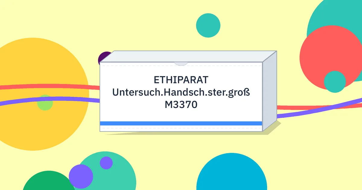 Symbolbild: Packung mit der Aufschrift ETHIPARAT Untersuch.Handsch.ster.groß M3370 (PZN 01656435) – Verfügbarkeit und Bezug in Apotheken in Frankfurt am Main