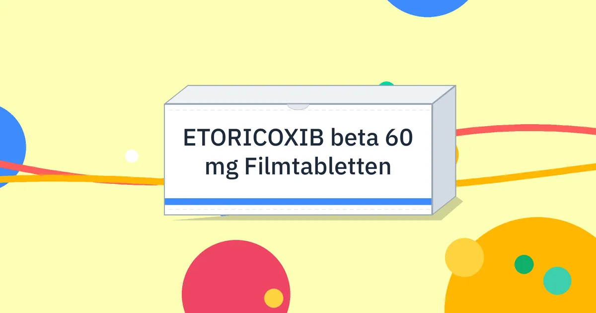 Symbolbild: Packung mit der Aufschrift ETORICOXIB beta 60 mg Filmtabletten (PZN 12444216) – Verfügbarkeit und Bezug in Apotheken in Frankfurt am Main