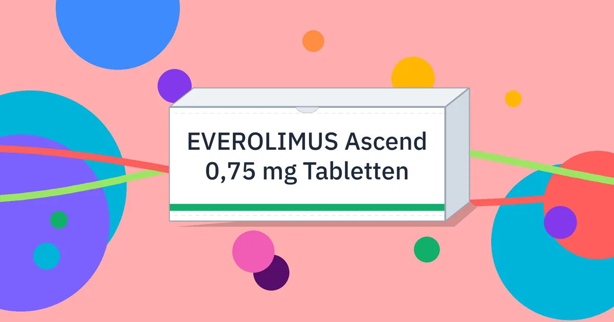 Symbolbild: Packung mit der Aufschrift EVEROLIMUS Ascend 0,75 mg Tabletten (PZN 18425711) – Verfügbarkeit und Bezug in Apotheken in Frankfurt am Main