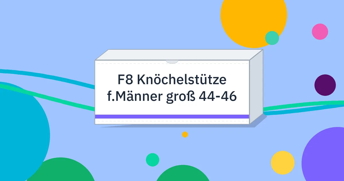 Symbolbild: Packung mit der Aufschrift F8 Knöchelstütze f.Männer groß 44-46 (PZN 04496251) – Verfügbarkeit und Bezug in Apotheken in Frankfurt am Main
