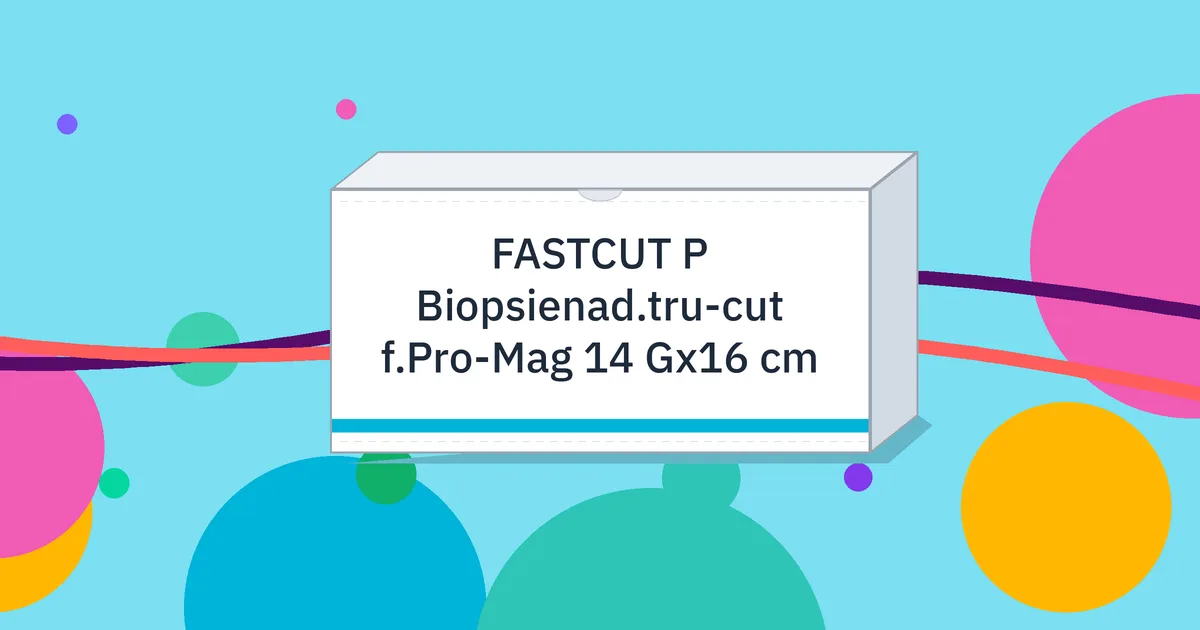 Symbolbild: Packung mit der Aufschrift FASTCUT P Biopsienad.tru-cut f.Pro-Mag 14 Gx16 cm (PZN 16087368) – Verfügbarkeit und Bezug in Apotheken in Frankfurt am Main