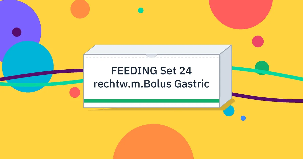 Symbolbild: Packung mit der Aufschrift FEEDING Set 24 rechtw.m.Bolus Gastric (PZN 14344281) – Verfügbarkeit und Bezug in Apotheken in Frankfurt am Main