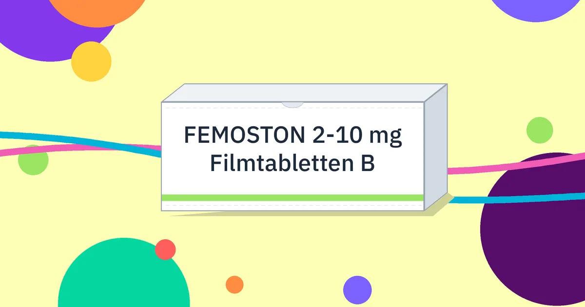 Symbolbild: Packung mit der Aufschrift FEMOSTON 2-10 mg Filmtabletten B (PZN 12415108) – Verfügbarkeit und Bezug in Apotheken in Frankfurt am Main