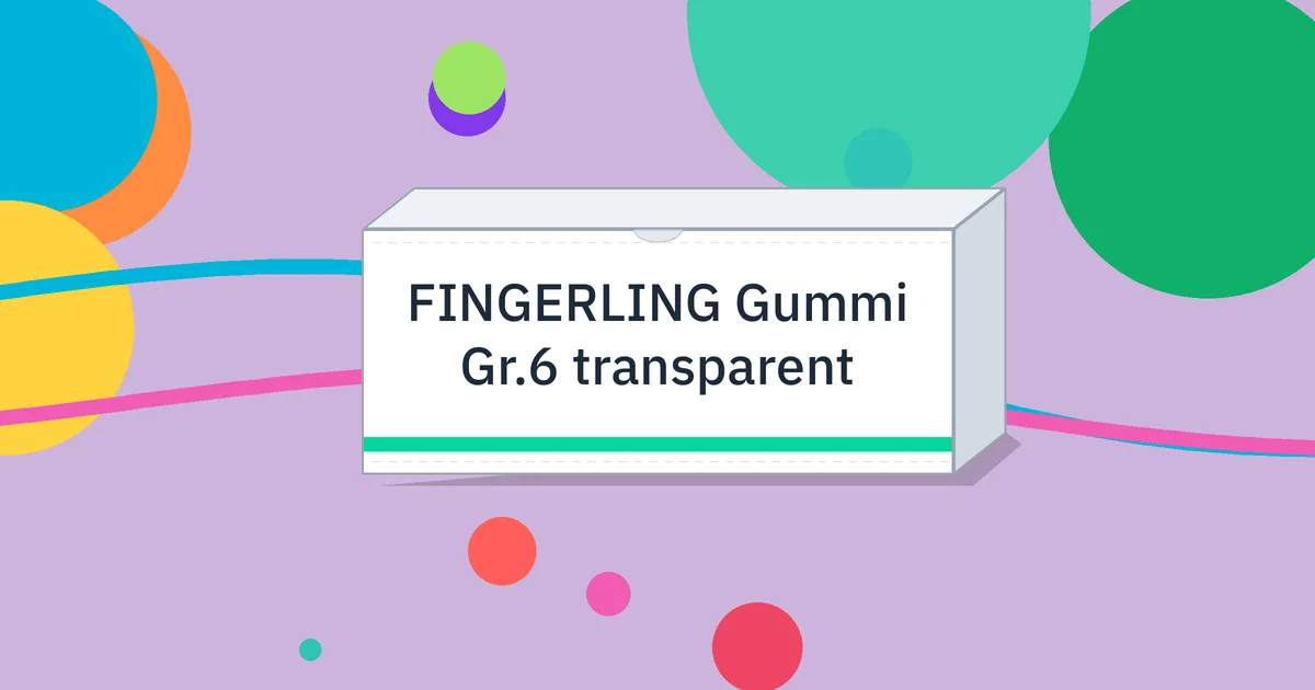 Symbolbild: Packung mit der Aufschrift FINGERLING Gummi Gr.6 transparent (PZN 03465567) – Verfügbarkeit und Bezug in Apotheken in Frankfurt am Main
