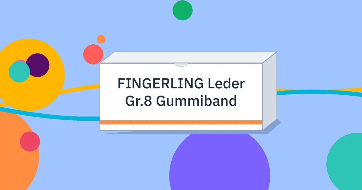 Symbolbild: Packung mit der Aufschrift FINGERLING Leder Gr.8 Gummiband (PZN 01962296) – Verfügbarkeit und Bezug in Apotheken in Frankfurt am Main