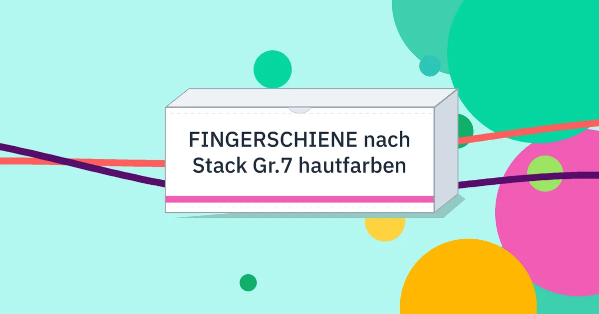 Symbolbild: Packung mit der Aufschrift FINGERSCHIENE nach Stack Gr.7 hautfarben (PZN 20401416) – Verfügbarkeit und Bezug in Apotheken in Frankfurt am Main