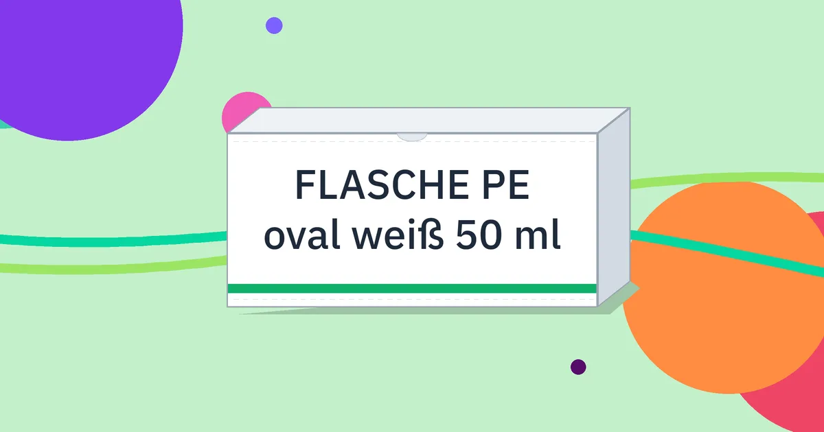 Symbolbild: Packung mit der Aufschrift FLASCHE PE oval weiß 50 ml (PZN 10197742) – Verfügbarkeit und Bezug in Apotheken in Frankfurt am Main