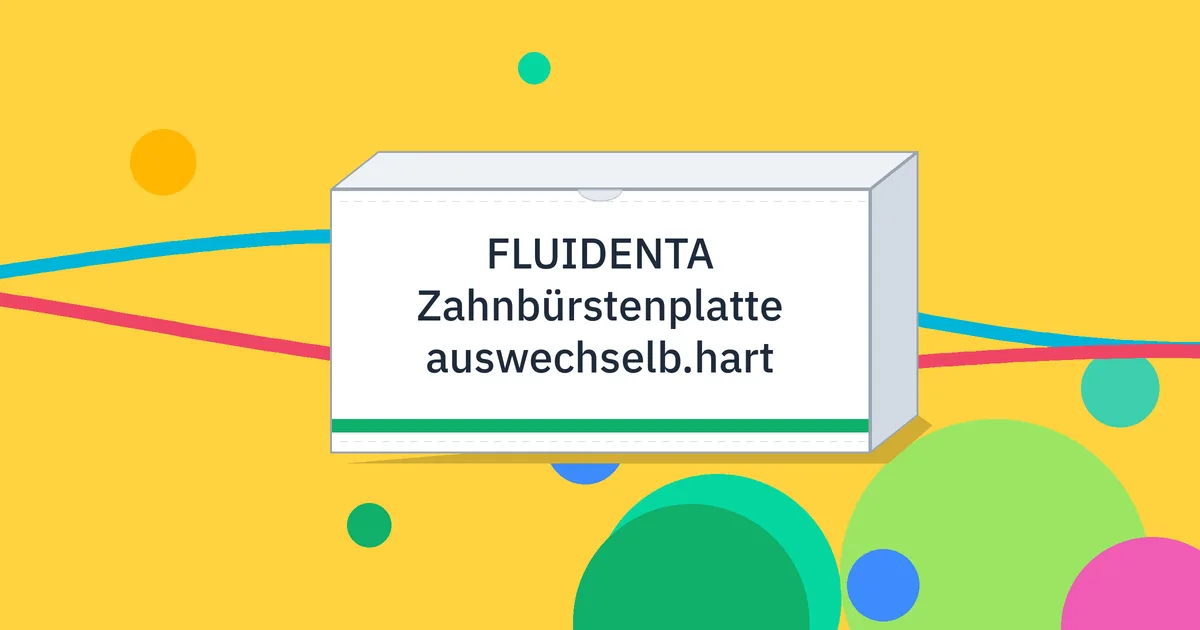 Symbolbild: Packung mit der Aufschrift FLUIDENTA Zahnbürstenplatte auswechselb.hart (PZN 00879104) – Verfügbarkeit und Bezug in Apotheken in Frankfurt am Main