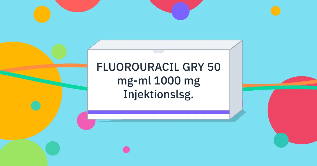 Symbolbild: Packung mit der Aufschrift FLUOROURACIL GRY 50 mg-ml 1000 mg Injektionslsg. (PZN 00717502) – Verfügbarkeit und Bezug in Apotheken in Frankfurt am Main