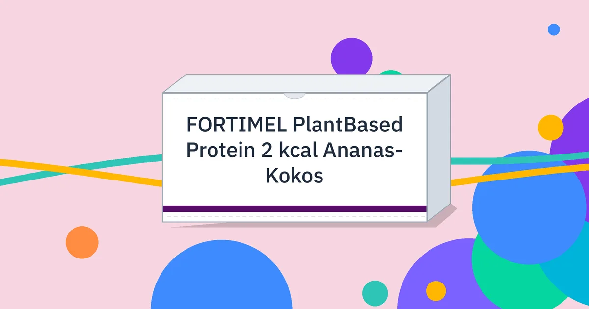 Symbolbild: Packung mit der Aufschrift FORTIMEL PlantBased Protein 2 kcal Ananas-Kokos (PZN 19450208) – Verfügbarkeit und Bezug in Apotheken in Frankfurt am Main
