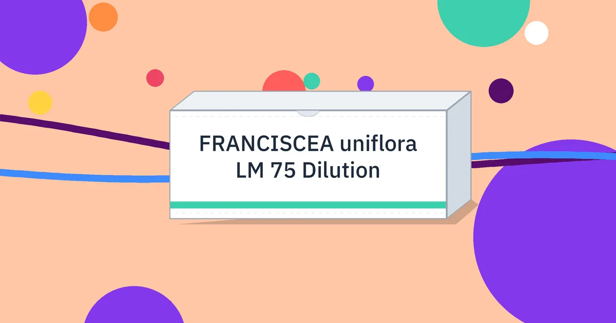Symbolbild: Packung mit der Aufschrift FRANCISCEA uniflora LM 75 Dilution (PZN 13491353) – Verfügbarkeit und Bezug in Apotheken in Frankfurt am Main