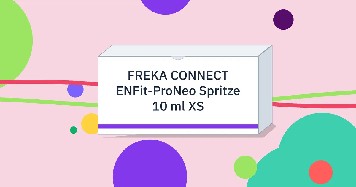 Symbolbild: Packung mit der Aufschrift FREKA CONNECT ENFit-ProNeo Spritze 10 ml XS (PZN 19523278) – Verfügbarkeit und Bezug in Apotheken in Frankfurt am Main