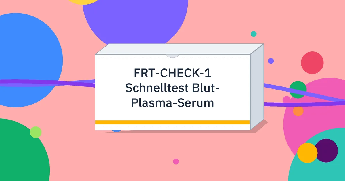 Symbolbild: Packung mit der Aufschrift FRT-CHECK-1 Schnelltest Blut-Plasma-Serum (PZN 20279398) – Verfügbarkeit und Bezug in Apotheken in Frankfurt am Main