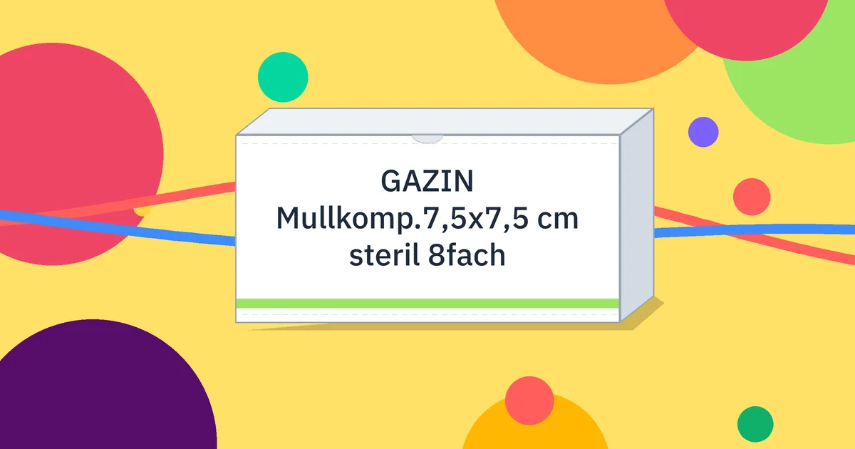 Symbolbild: Packung mit der Aufschrift GAZIN Mullkomp.7,5x7,5 cm steril 8fach (PZN 19700958) – Verfügbarkeit und Bezug in Apotheken in Frankfurt am Main