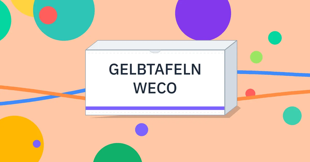 Symbolbild: Packung mit der Aufschrift GELBTAFELN WECO (PZN 20327393) – Verfügbarkeit und Bezug in Apotheken in Frankfurt am Main