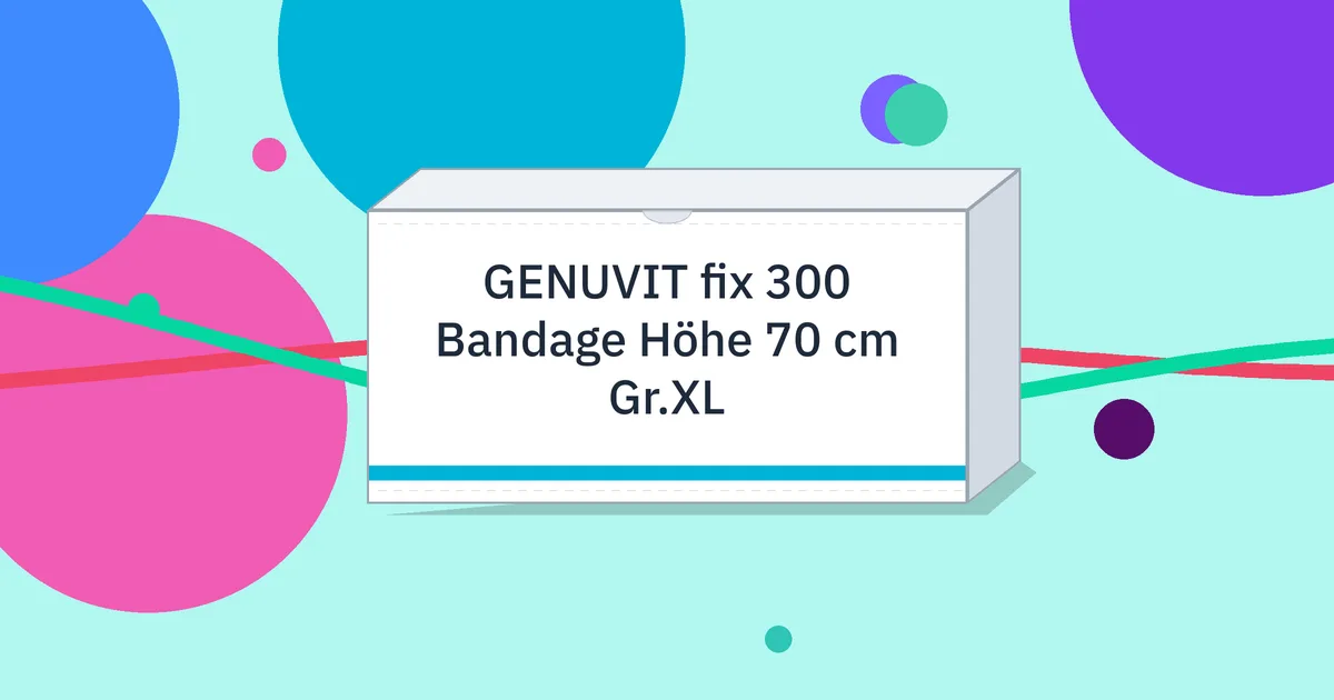 Symbolbild: Packung mit der Aufschrift GENUVIT fix 300 Bandage Höhe 70 cm Gr.XL (PZN 09403610) – Verfügbarkeit und Bezug in Apotheken in Frankfurt am Main