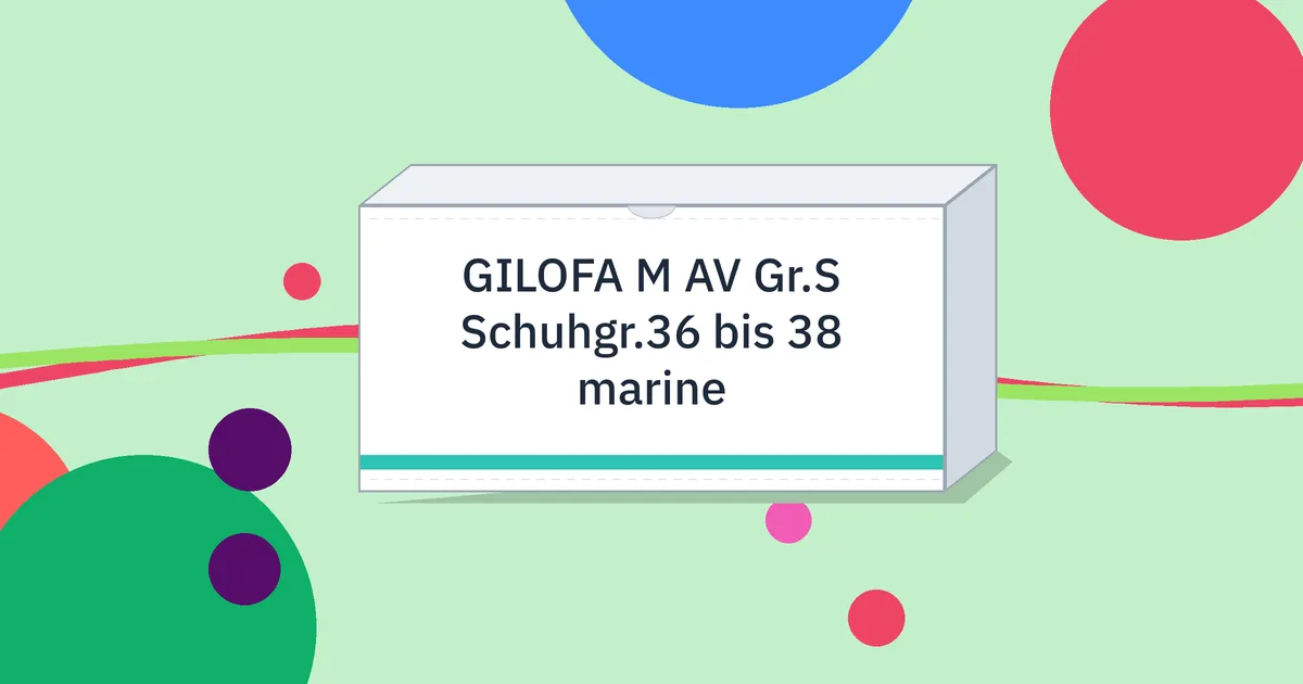 Symbolbild: Packung mit der Aufschrift GILOFA M AV Gr.S Schuhgr.36 bis 38 marine (PZN 16726012) – Verfügbarkeit und Bezug in Apotheken in Frankfurt am Main