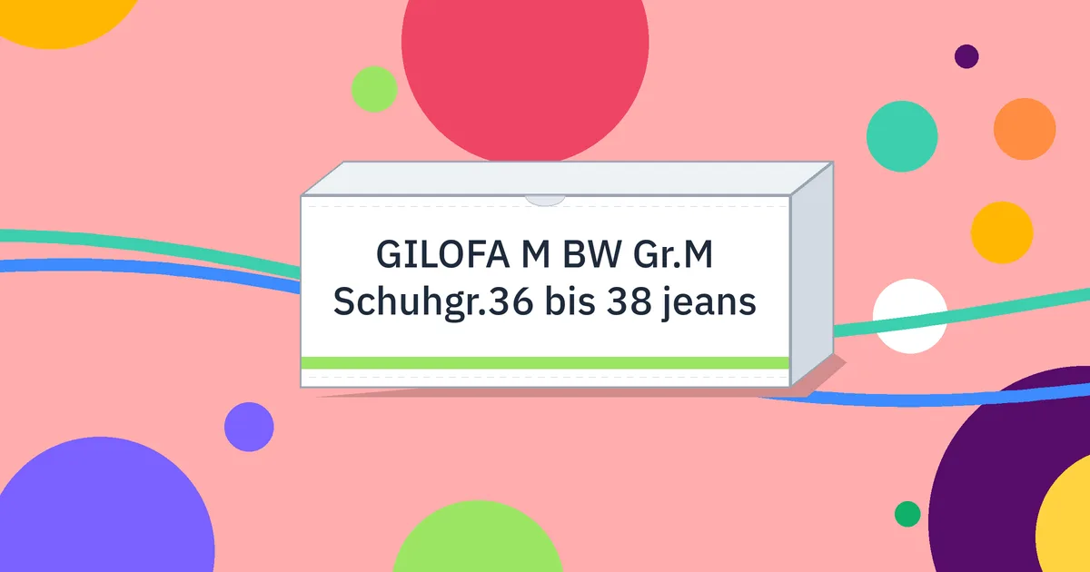 Symbolbild: Packung mit der Aufschrift GILOFA M BW Gr.M Schuhgr.36 bis 38 jeans (PZN 16724898) – Verfügbarkeit und Bezug in Apotheken in Frankfurt am Main