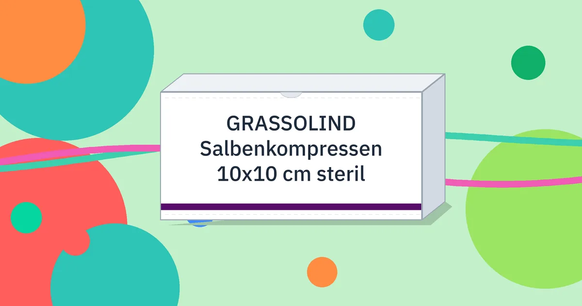Symbolbild: Packung mit der Aufschrift GRASSOLIND Salbenkompressen 10x10 cm steril (PZN 18052546) – Verfügbarkeit und Bezug in Apotheken in Frankfurt am Main