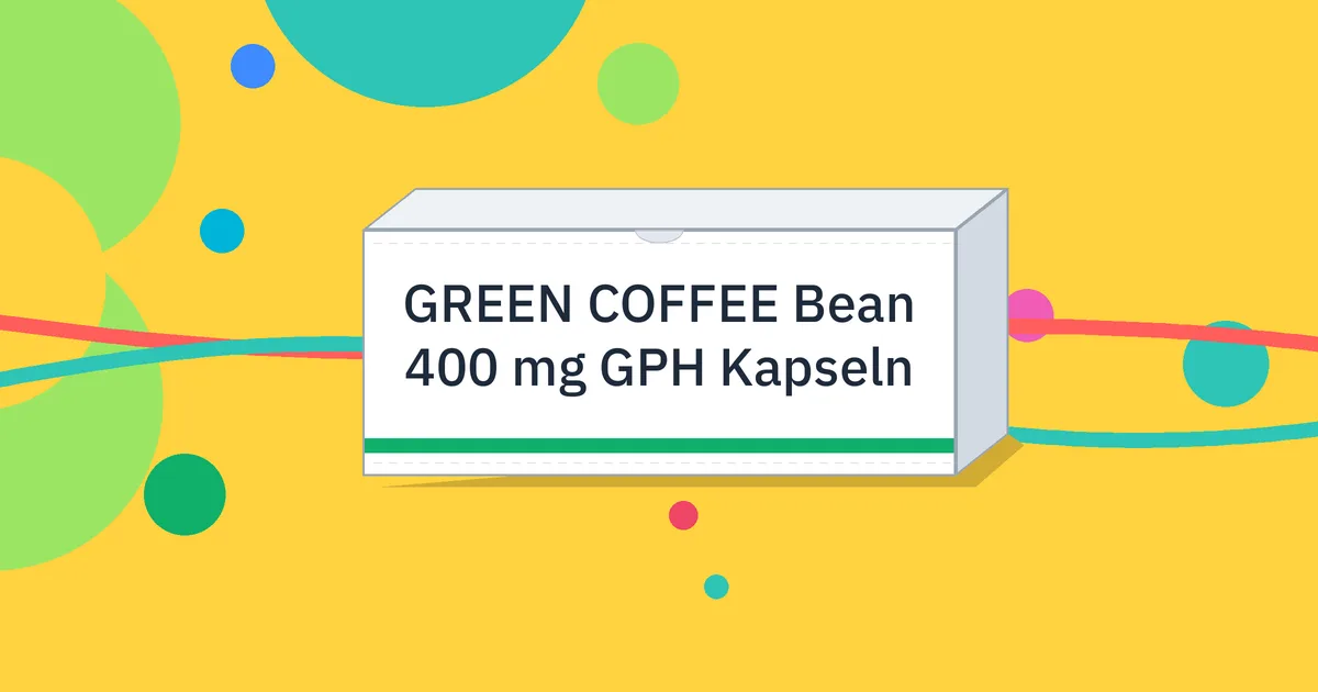 Symbolbild: Packung mit der Aufschrift GREEN COFFEE Bean 400 mg GPH Kapseln (PZN 11176357) – Verfügbarkeit und Bezug in Apotheken in Frankfurt am Main