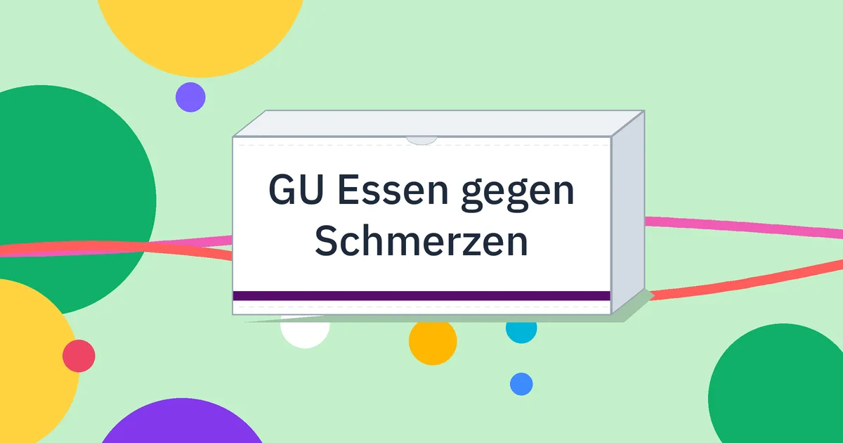 Symbolbild: Packung mit der Aufschrift GU Essen gegen Schmerzen (PZN 18805626) – Verfügbarkeit und Bezug in Apotheken in Frankfurt am Main