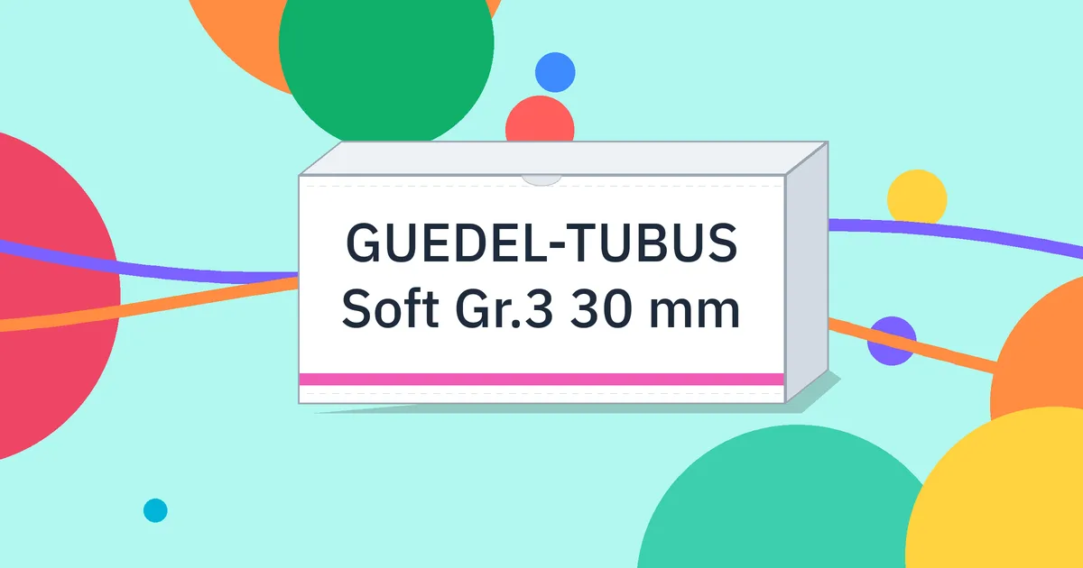 Symbolbild: Packung mit der Aufschrift GUEDEL-TUBUS Soft Gr.3 30 mm (PZN 15891074) – Verfügbarkeit und Bezug in Apotheken in Frankfurt am Main