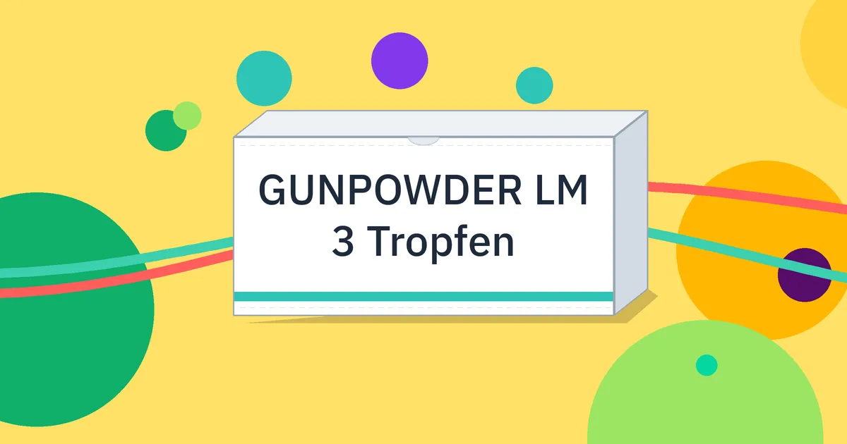 Symbolbild: Packung mit der Aufschrift GUNPOWDER LM 3 Tropfen (PZN 15823517) – Verfügbarkeit und Bezug in Apotheken in Frankfurt am Main