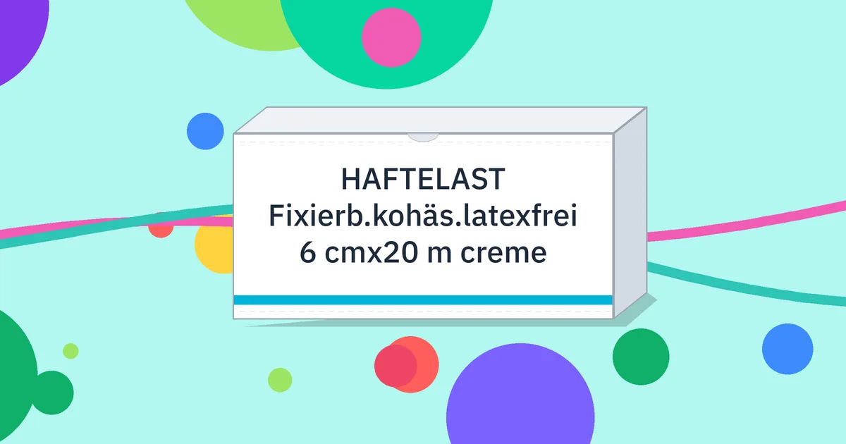 Symbolbild: Packung mit der Aufschrift HAFTELAST Fixierb.kohäs.latexfrei 6 cmx20 m creme (PZN 11382507) – Verfügbarkeit und Bezug in Apotheken in Frankfurt am Main