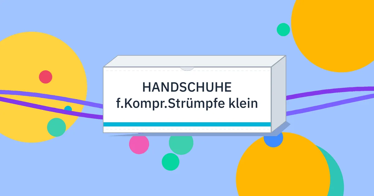 Symbolbild: Packung mit der Aufschrift HANDSCHUHE f.Kompr.Strümpfe klein (PZN 07737241) – Verfügbarkeit und Bezug in Apotheken in Frankfurt am Main