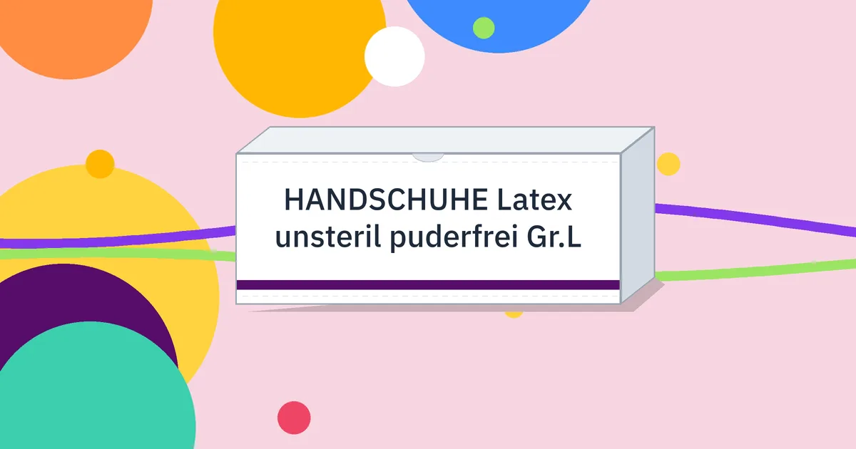 Symbolbild: Packung mit der Aufschrift HANDSCHUHE Latex unsteril puderfrei Gr.L (PZN 01211839) – Verfügbarkeit und Bezug in Apotheken in Frankfurt am Main