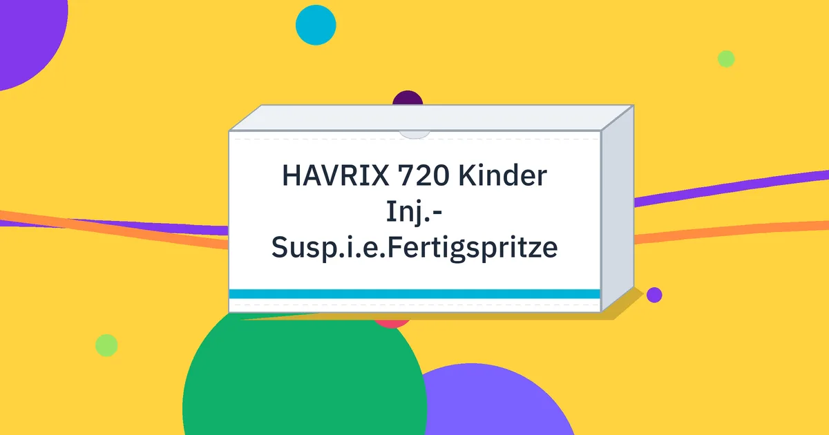 Symbolbild: Packung mit der Aufschrift HAVRIX 720 Kinder Inj.-Susp.i.e.Fertigspritze (PZN 00072910) – Verfügbarkeit und Bezug in Apotheken in Frankfurt am Main