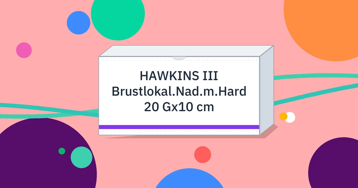 Symbolbild: Packung mit der Aufschrift HAWKINS III Brustlokal.Nad.m.Hard 20 Gx10 cm (PZN 06772330) – Verfügbarkeit und Bezug in Apotheken in Frankfurt am Main