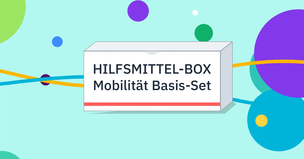 Symbolbild: Packung mit der Aufschrift HILFSMITTEL-BOX Mobilität Basis-Set (PZN 14398779) – Verfügbarkeit und Bezug in Apotheken in Frankfurt am Main
