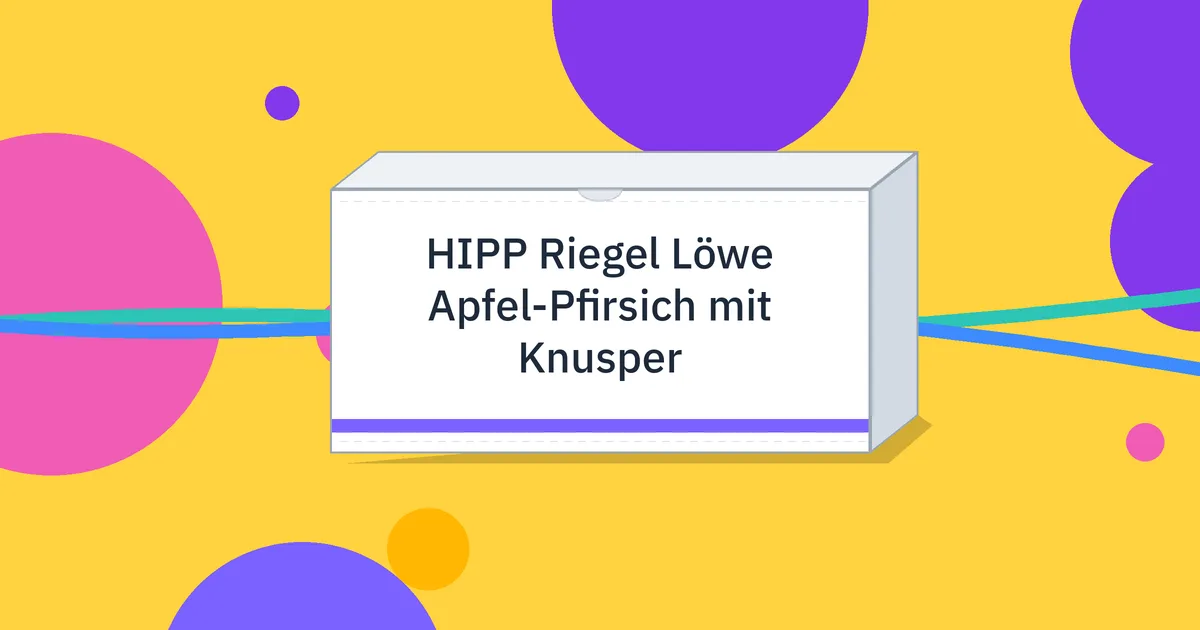 Symbolbild: Packung mit der Aufschrift HIPP Riegel Löwe Apfel-Pfirsich mit Knusper (PZN 19657926) – Verfügbarkeit und Bezug in Apotheken in Frankfurt am Main