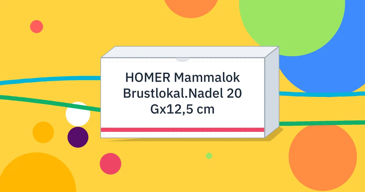 Symbolbild: Packung mit der Aufschrift HOMER Mammalok Brustlokal.Nadel 20 Gx12,5 cm (PZN 06772057) – Verfügbarkeit und Bezug in Apotheken in Frankfurt am Main