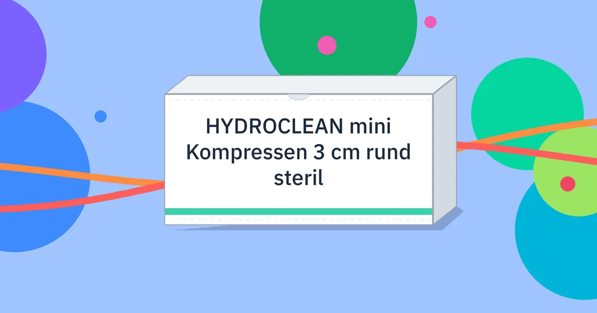 Symbolbild: Packung mit der Aufschrift HYDROCLEAN mini Kompressen 3 cm rund steril (PZN 14413958) – Verfügbarkeit und Bezug in Apotheken in Frankfurt am Main