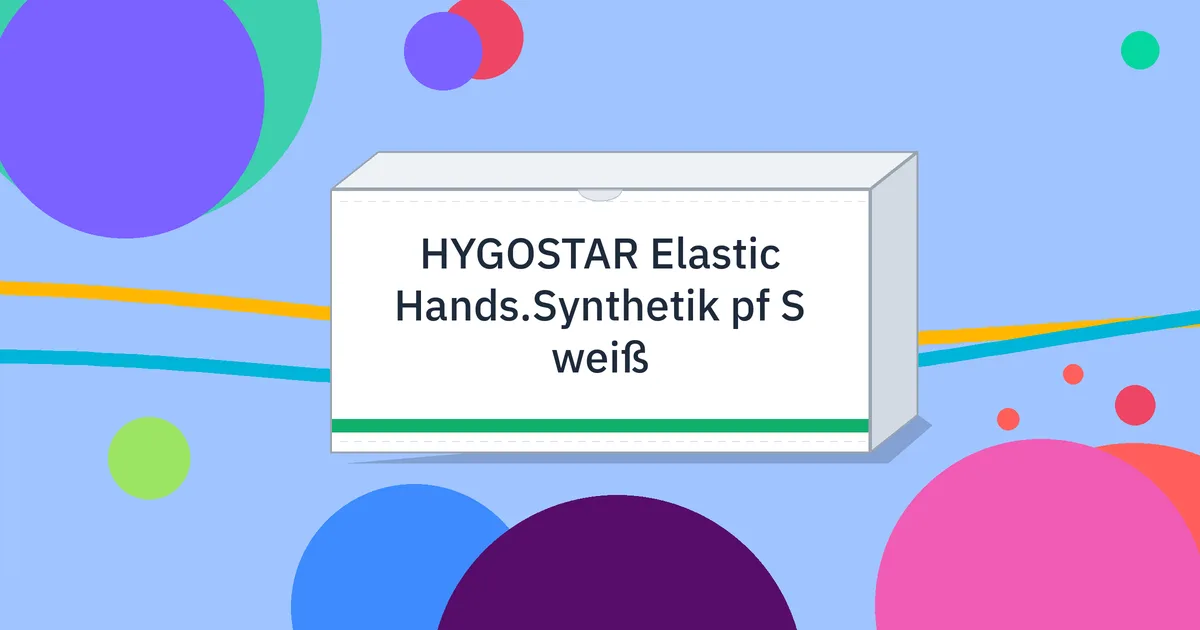 Symbolbild: Packung mit der Aufschrift HYGOSTAR Elastic Hands.Synthetik pf S weiß (PZN 20774413) – Verfügbarkeit und Bezug in Apotheken in Frankfurt am Main