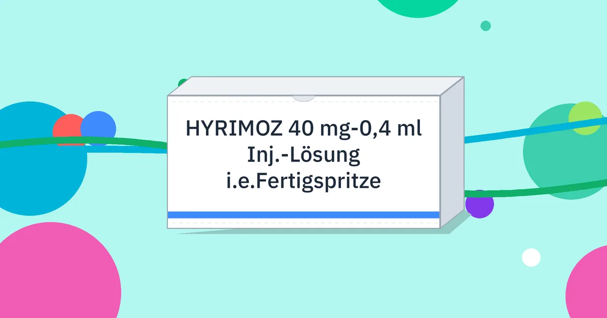 Symbolbild: Packung mit der Aufschrift HYRIMOZ 40 mg-0,4 ml Inj.-Lösung i.e.Fertigspritze (PZN 19234249) – Verfügbarkeit und Bezug in Apotheken in Frankfurt am Main