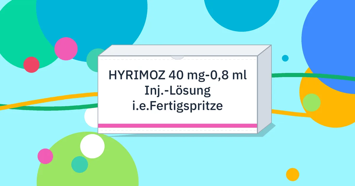 Symbolbild: Packung mit der Aufschrift HYRIMOZ 40 mg-0,8 ml Inj.-Lösung i.e.Fertigspritze (PZN 15563111) – Verfügbarkeit und Bezug in Apotheken in Frankfurt am Main