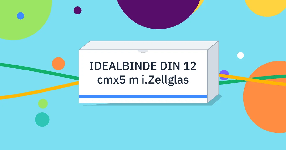 Symbolbild: Packung mit der Aufschrift IDEALBINDE DIN 12 cmx5 m i.Zellglas (PZN 01847833) – Verfügbarkeit und Bezug in Apotheken in Frankfurt am Main
