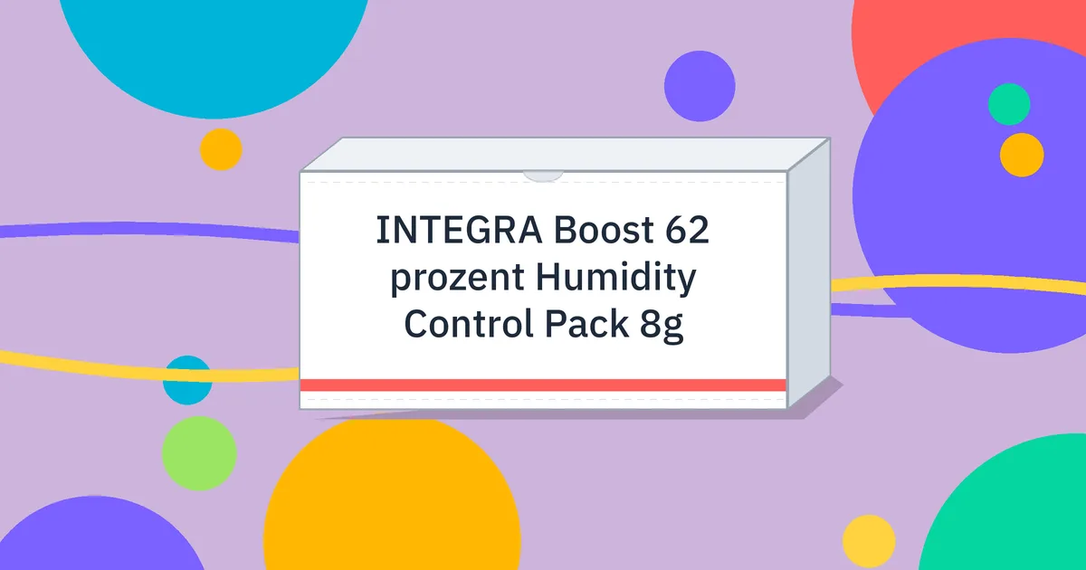 Symbolbild: Packung mit der Aufschrift INTEGRA Boost 62 prozent Humidity Control Pack 8g (PZN 18494445) – Verfügbarkeit und Bezug in Apotheken in Frankfurt am Main