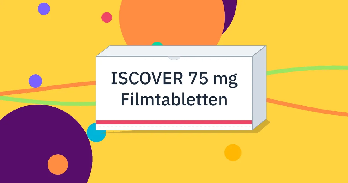 Symbolbild: Packung mit der Aufschrift ISCOVER 75 mg Filmtabletten (PZN 04155171) – Verfügbarkeit und Bezug in Apotheken in Frankfurt am Main