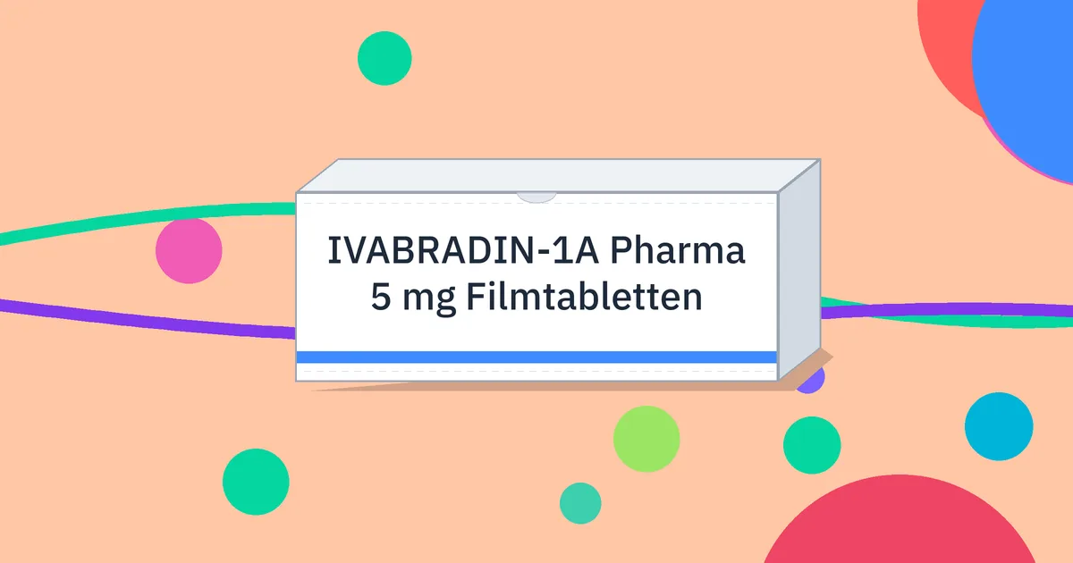 Symbolbild: Packung mit der Aufschrift IVABRADIN-1A Pharma 5 mg Filmtabletten (PZN 13830772) – Verfügbarkeit und Bezug in Apotheken in Frankfurt am Main