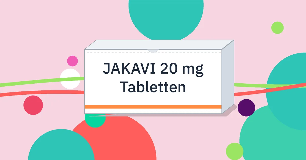 Symbolbild: Packung mit der Aufschrift JAKAVI 20 mg Tabletten (PZN 09529541) – Verfügbarkeit und Bezug in Apotheken in Frankfurt am Main