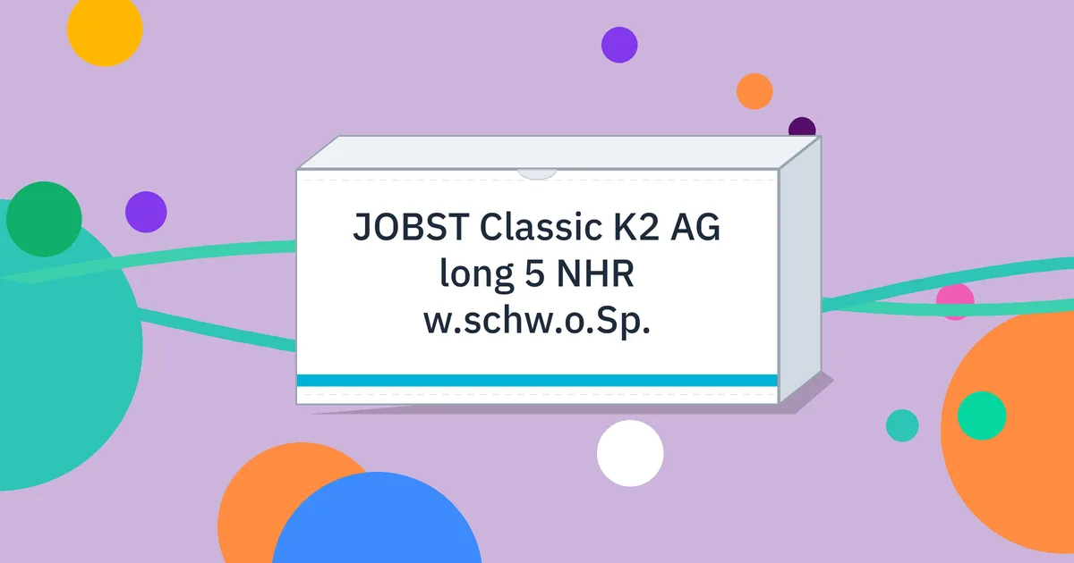 Symbolbild: Packung mit der Aufschrift JOBST Classic K2 AG long 5 NHR w.schw.o.Sp. (PZN 10726933) – Verfügbarkeit und Bezug in Apotheken in Frankfurt am Main