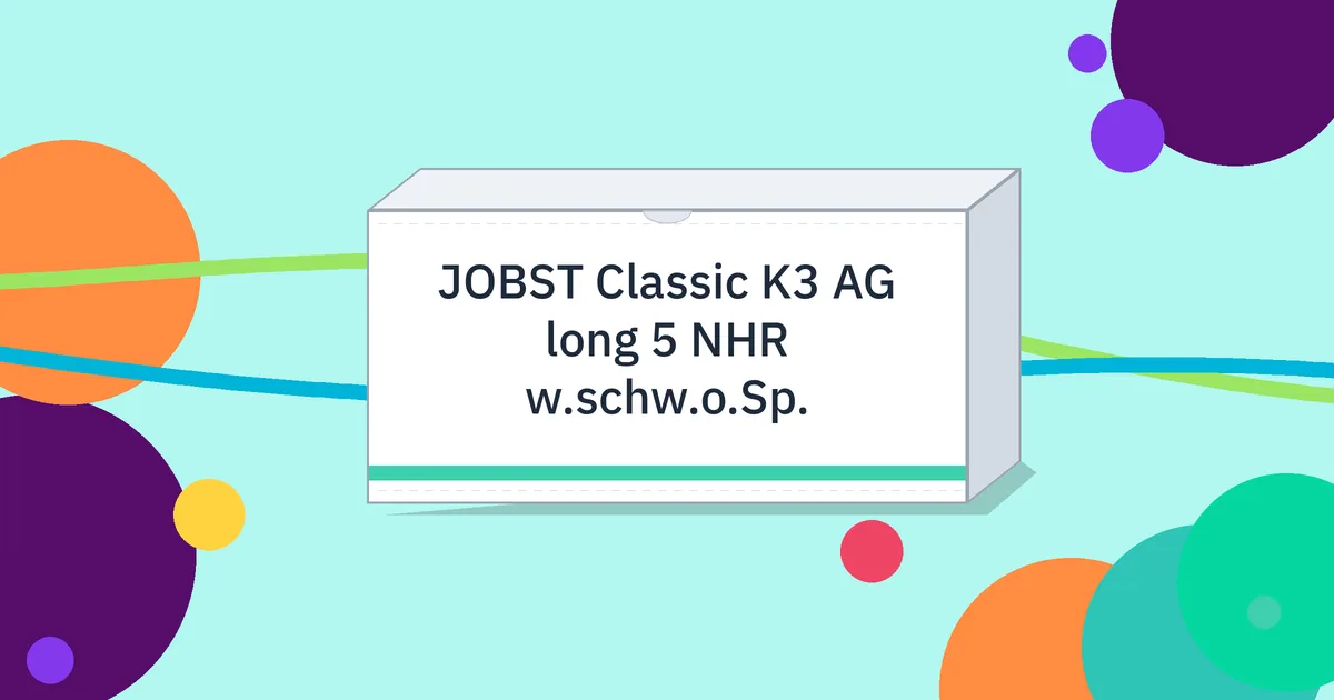 Symbolbild: Packung mit der Aufschrift JOBST Classic K3 AG long 5 NHR w.schw.o.Sp. (PZN 13072432) – Verfügbarkeit und Bezug in Apotheken in Frankfurt am Main