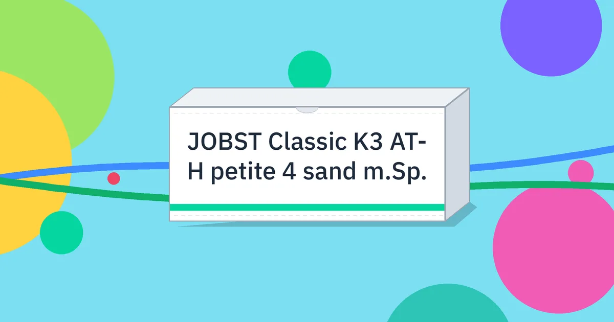 Symbolbild: Packung mit der Aufschrift JOBST Classic K3 AT-H petite 4 sand m.Sp. (PZN 13076737) – Verfügbarkeit und Bezug in Apotheken in Frankfurt am Main